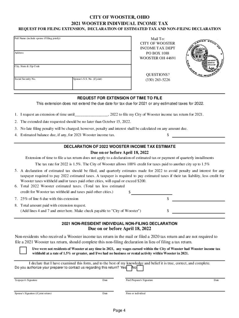 Fillable Online 2021 WOOSTER INDIVIDUAL INCOME TAX RETURN Fax Email Print - pdfFiller