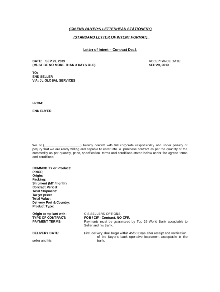 Letter of Intent (LOI) Template & SamplePDF & Word Doc Template | pdfFiller