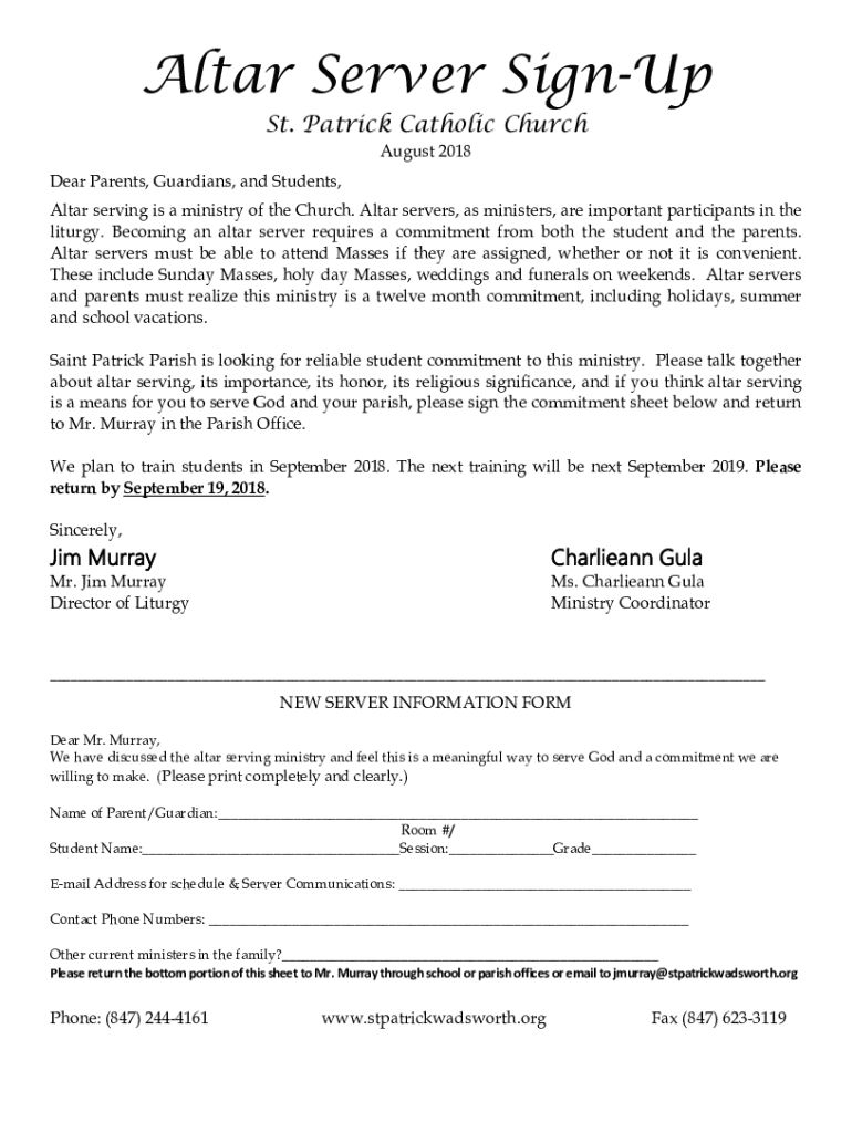 Fillable Online Altar Server Commitment form Fax Email Print - pdfFiller