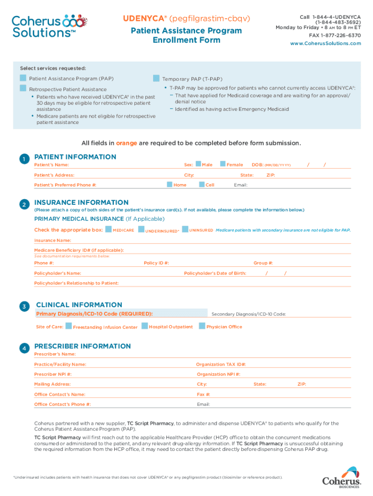 Fillable Online Coherus Solutions: UDENYCA Patient Consent Form Fax ...