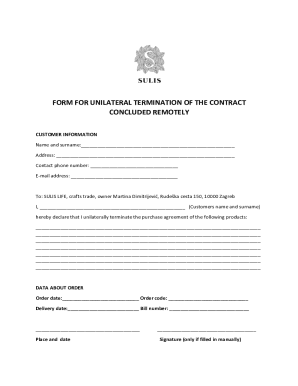 Fillable Online form for unilateral termination of the contract Fax ...