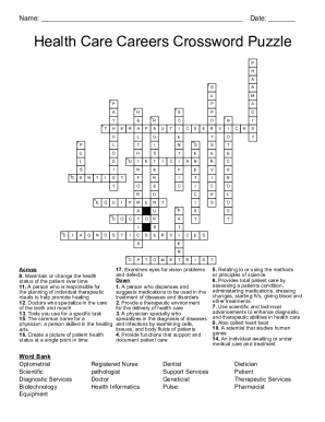 Fillable Online Health Care Careers Crossword Puzzle Fax Email Print ...