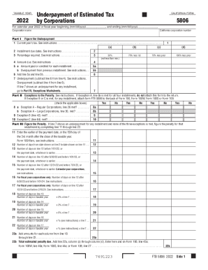 Fillable Online 2022 California Form 5806 Underpayment of Estimated Tax ...