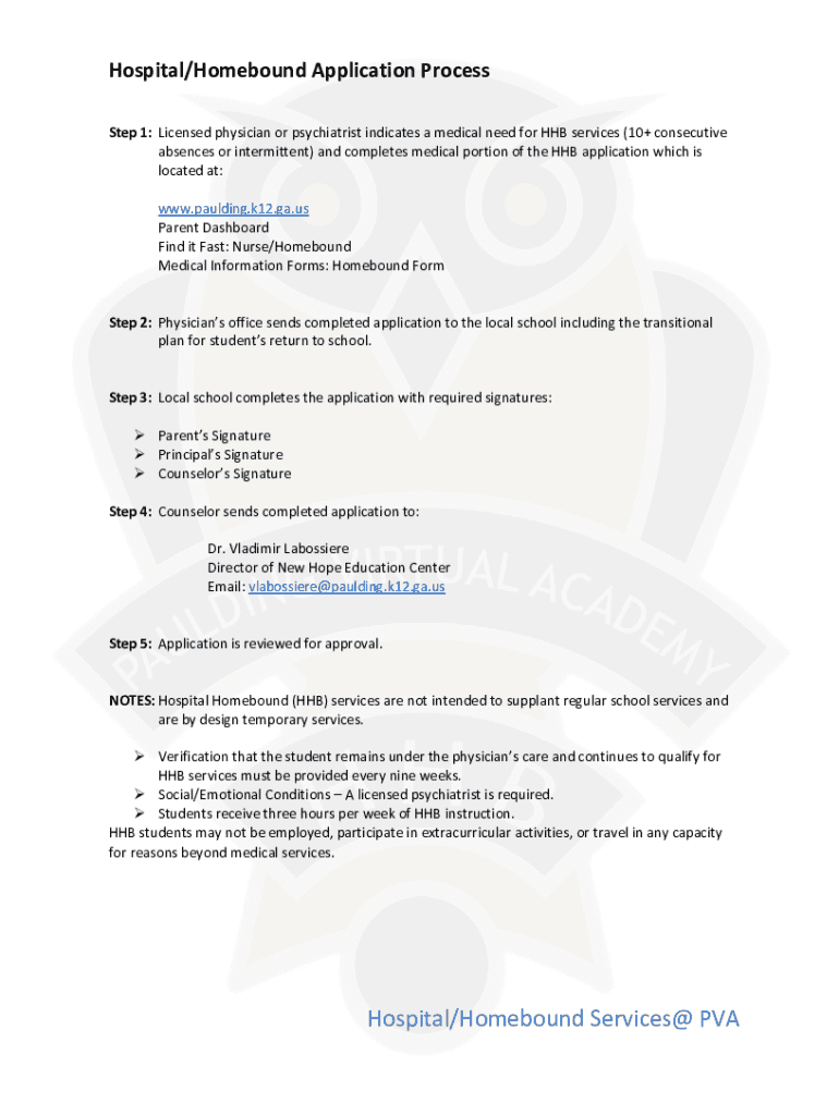 Fillable Online Hospital/Homebound Application Process Fax Email Print ...