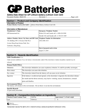 Fillable Online Material Safety Data Sheet Model No.: GP Lithium button cell Fax Email Print ...