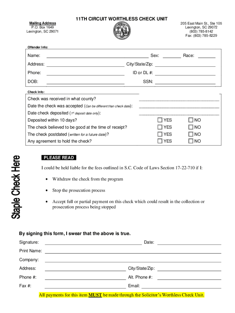 Fillable Online Solicitor's Worthless Check Unit 8th Judicial Circuit ...