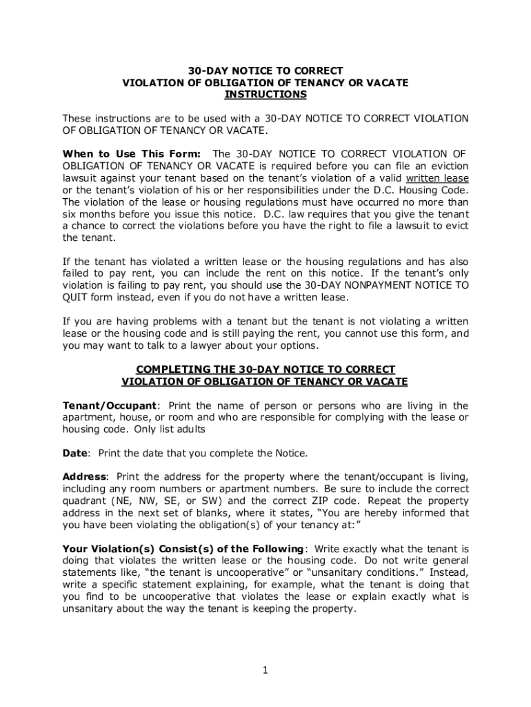 Fillable Online 30-Day Notice to Correct Violation of Obligation of ...
