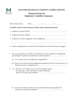 Fillable Online Proposal Form for Employer's Liability Insurance Fax Email Print - pdfFiller