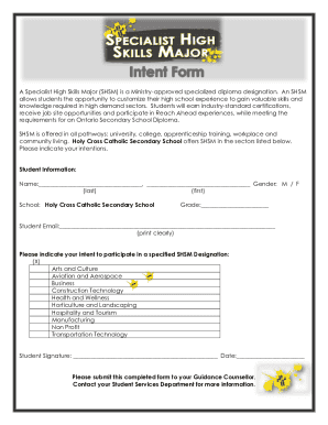 Fillable Online A Specialist High Skills Major (SHSM) is a Ministry ...