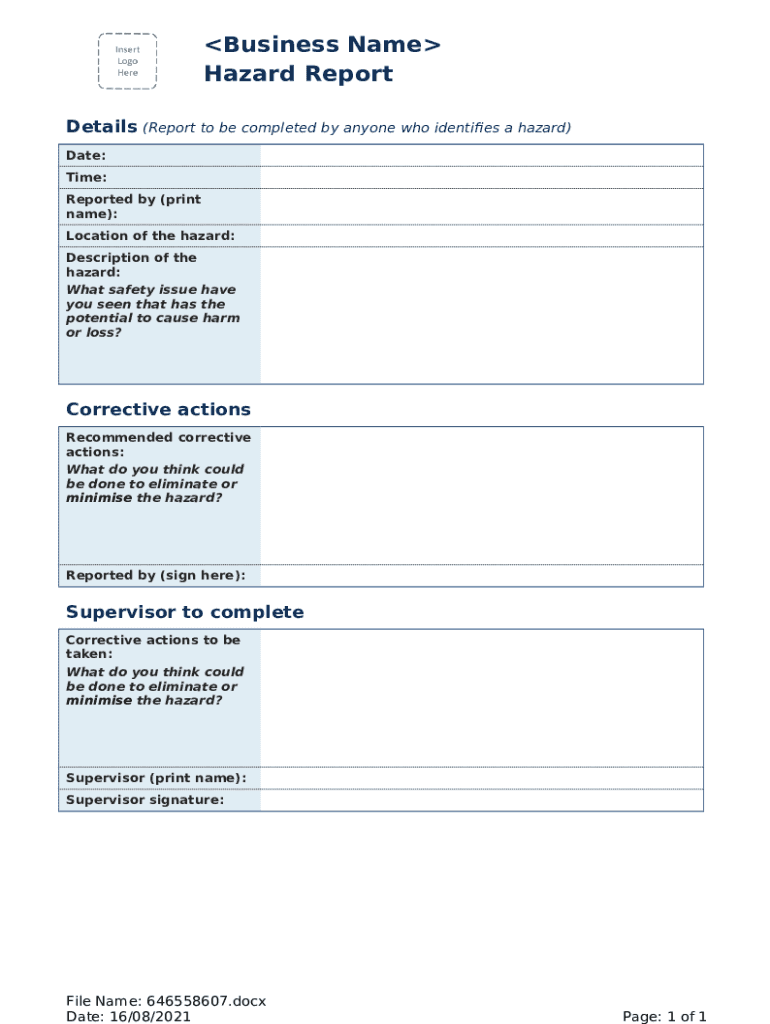 SMS Template - Hazard Report . Safety Management Systems Doc Template ...