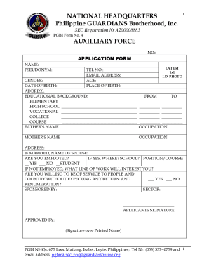 Fillable Online Form 4 Auxilliary Force Application Form Fax Email ...