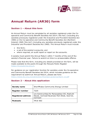 Fillable Online Annual Return (AR30) form - Mutuals Public Register Fax ...