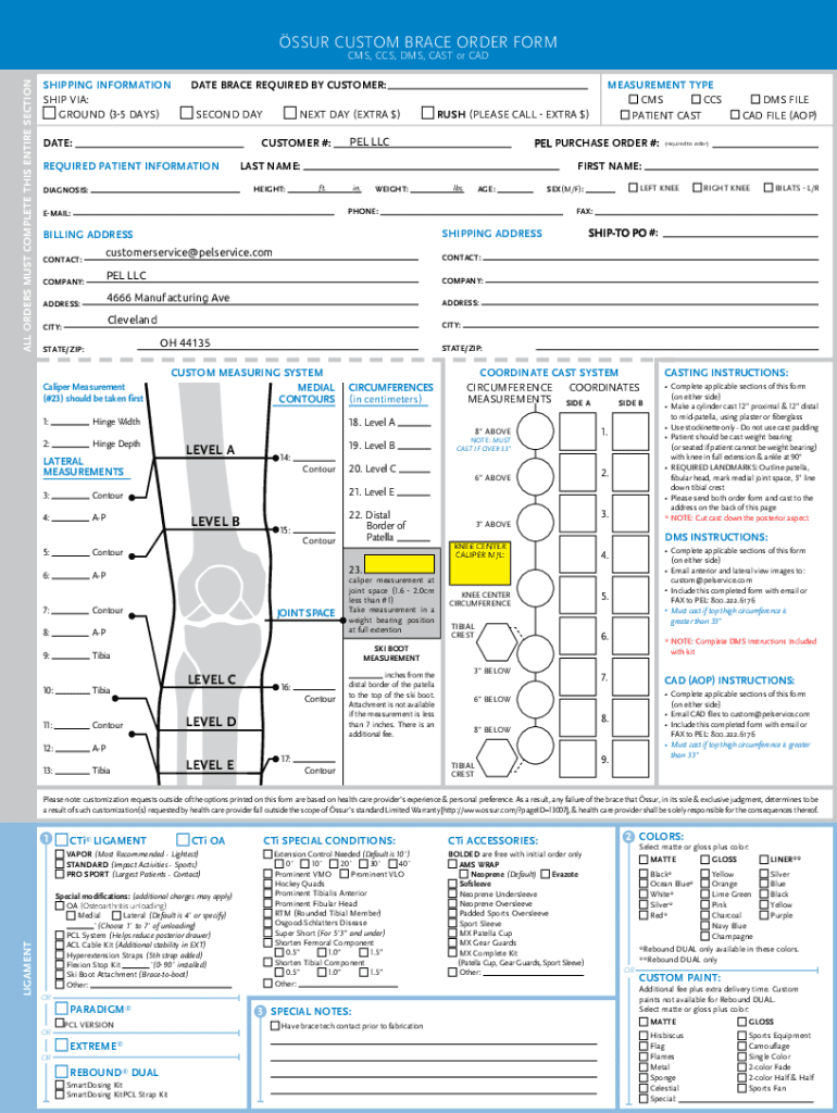 Fillable Online SSUR CUSTOM BRACE ORDER FORM - Ossur Fax Email Print ...