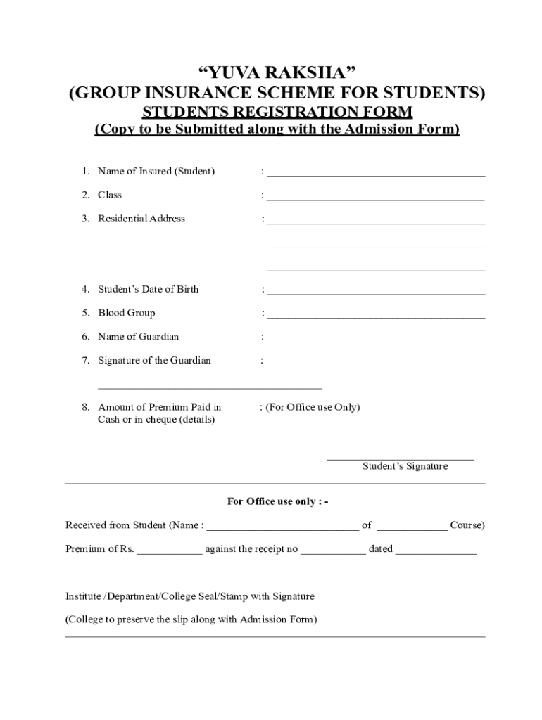 Fillable Online Yuva Raksha Form - Fill Online, Printable, Fillable ...