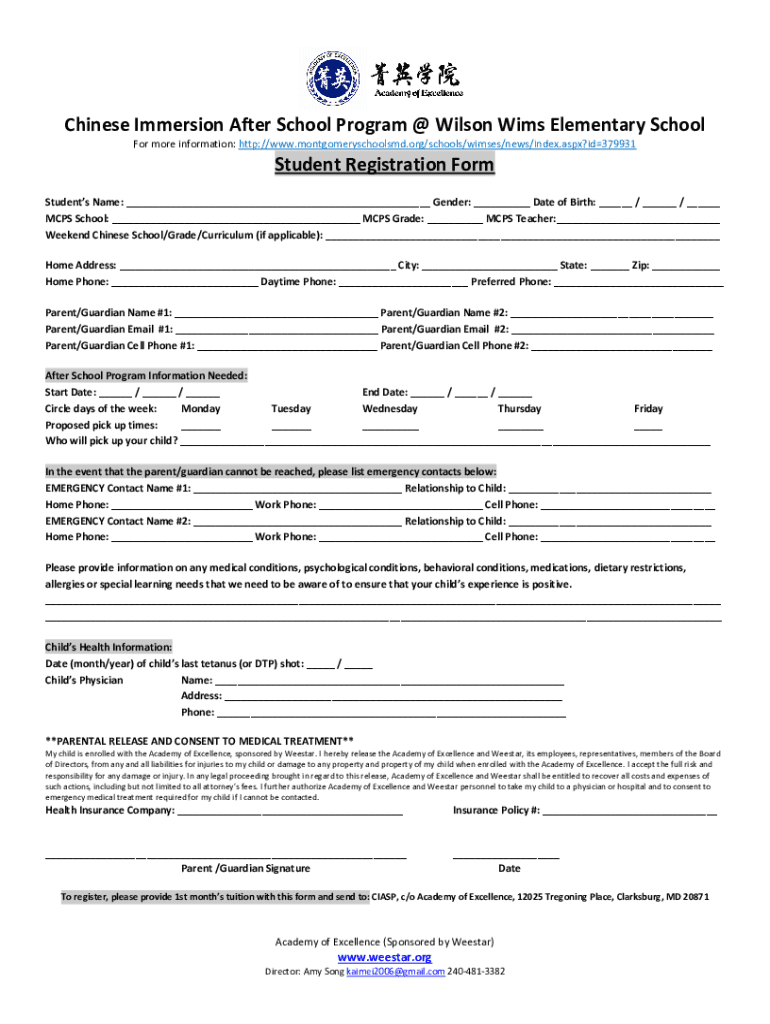 Fillable Online Wilson Wims ES - After School Enrichment Clubs Fax Email Print - pdfFiller