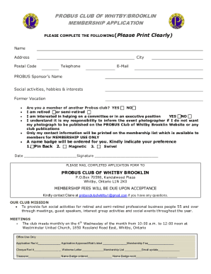 Fillable Online Application for Membership - The Probus club of Whitby ...