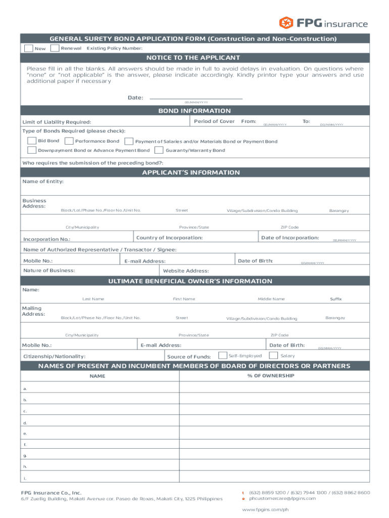 Fillable Online General Surety Bond Application Form Fax Email Print ...