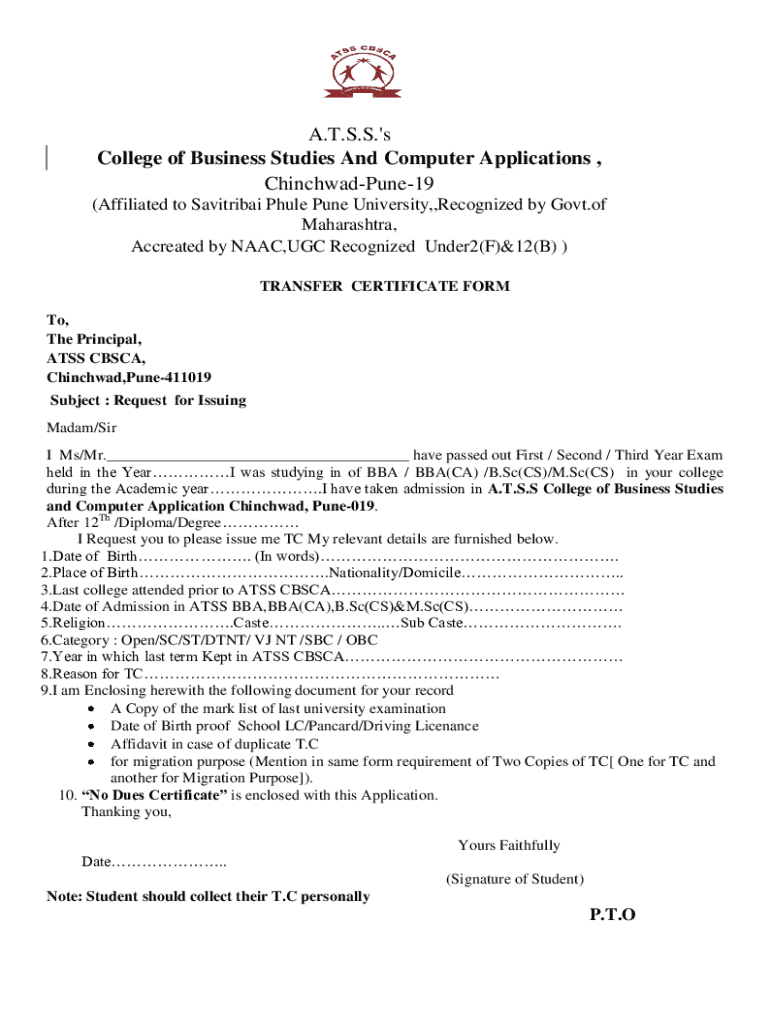 Fillable Online transfer certificate form Fax Email Print - pdfFiller