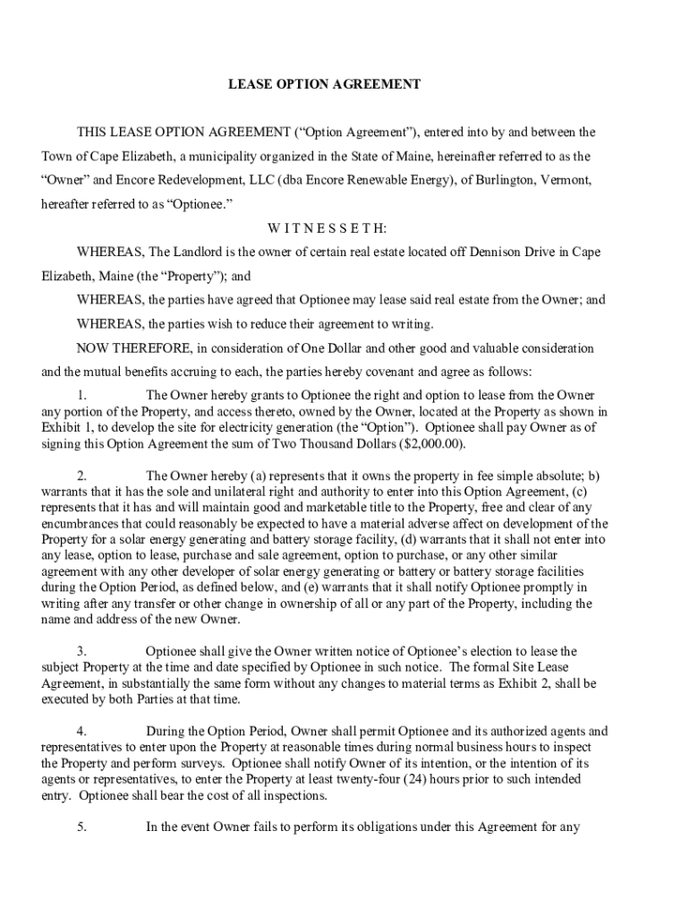 Fillable Online Form of Lease and Option Agreement Fax Email Print ...