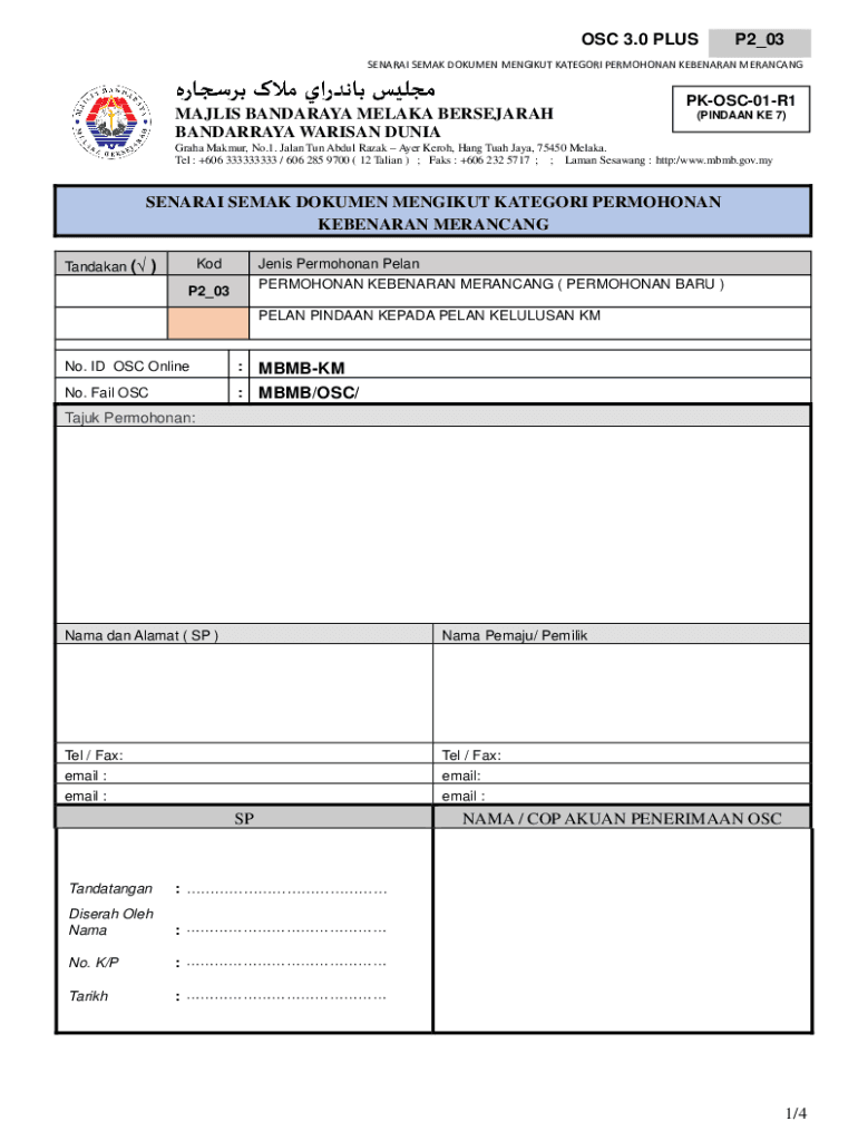 Fillable Online Borang Senarai Semak OSC 3.0 Plus Online Fax Email ...