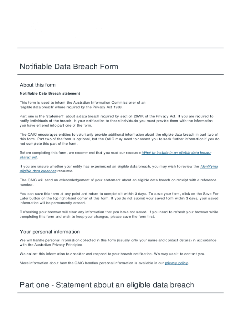 Fillable Online Notifiable Data Breach Form Part one Fax Email Print ...