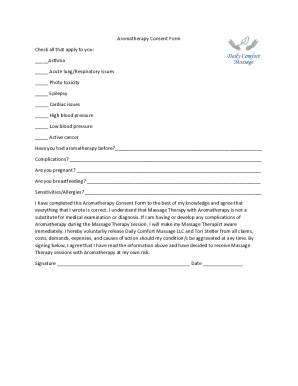 Fillable Online Aromatherapy Consent Form Fax Email Print - pdfFiller