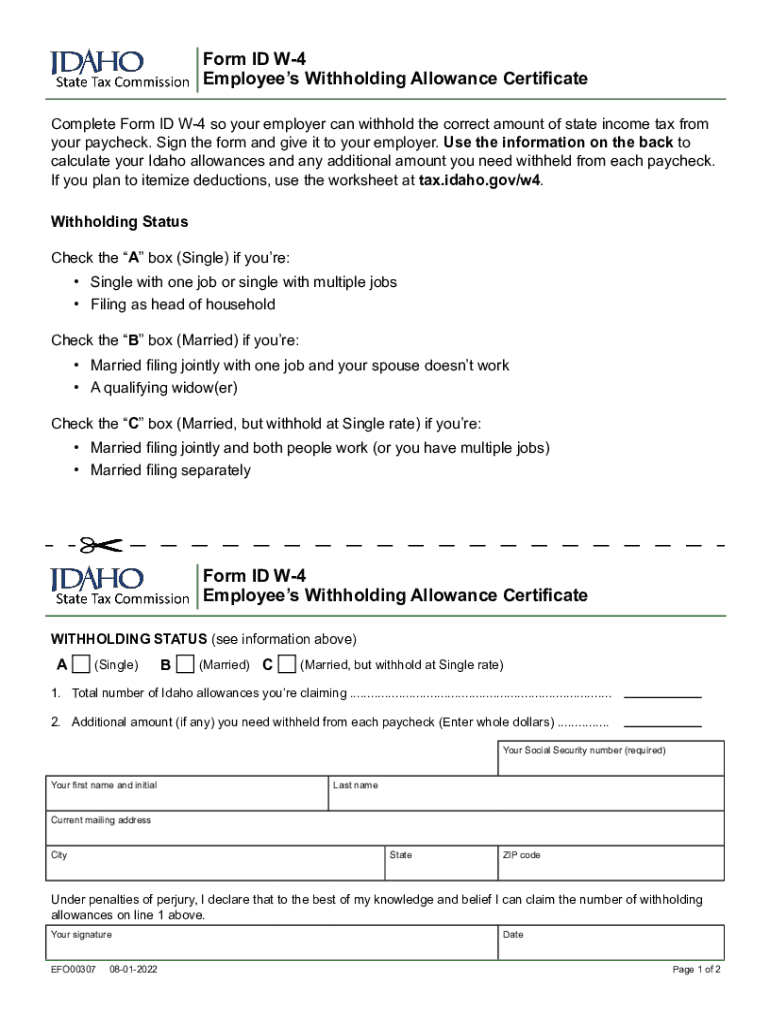 Fillable Online Form ID W-4Employee's Withholding Allowance Certificate Fax Email Print - pdfFiller
