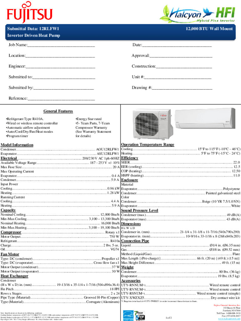 Fillable Online ASU9RL2 : Submittal Sheets Fax Email Print - pdfFiller