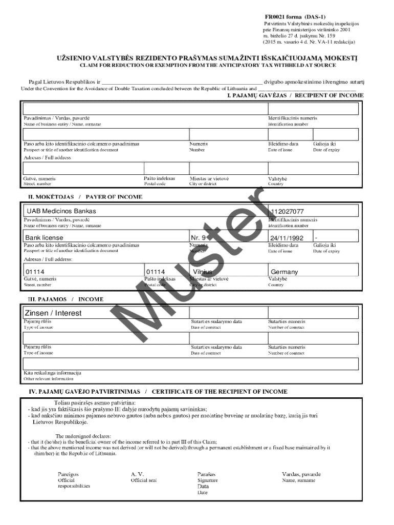 Fillable Online Dl su tarptautini dvigubo apmokestinimo ivengimo ...