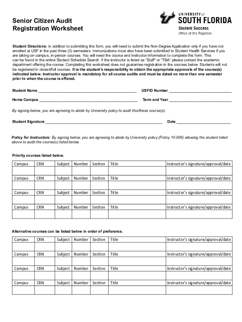 Fillable Online Senior Citizen Audit Registration Worksheet Fax Email Print - pdfFiller