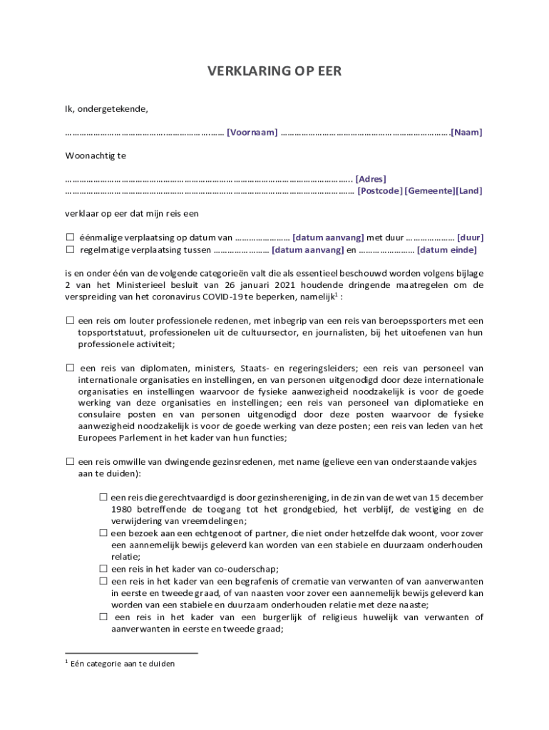 Invulbaar Online VERKLARING OP EER Faxnummer Email Afdrukken - pdfFiller