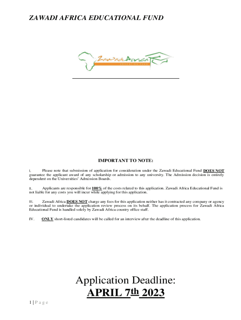 Fillable Online Zawadi Africa Educational Fund Application Form Kenya ...