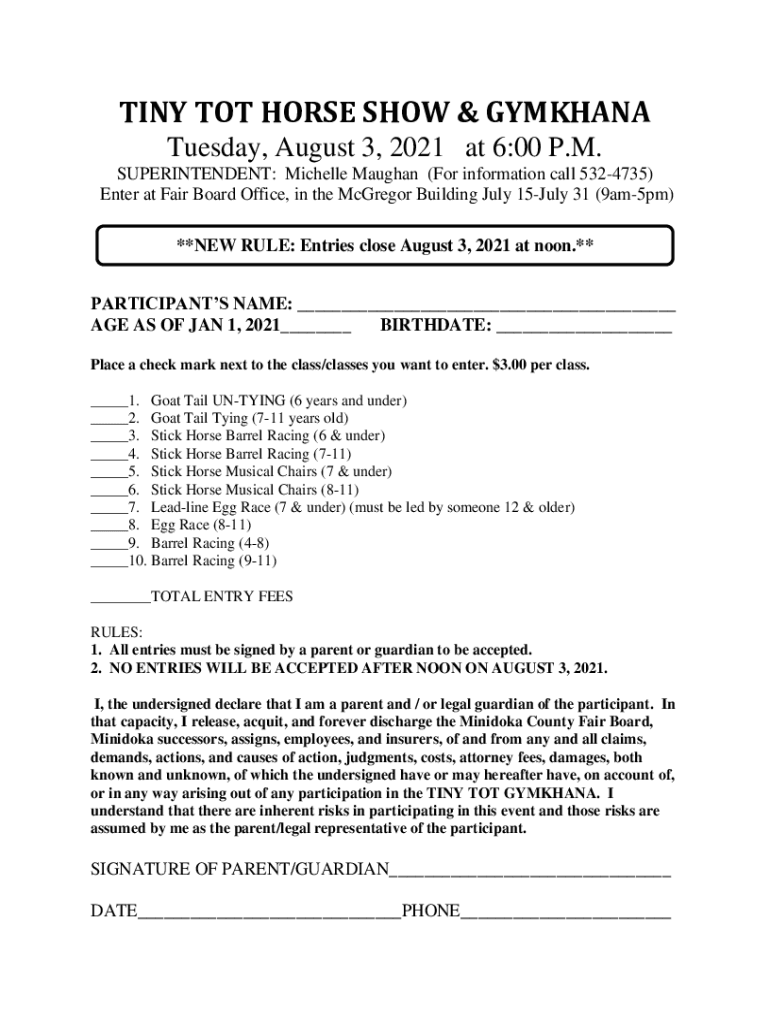 Fillable Online Tiny Tots Horse Riding Lessons at Fort Widley ...