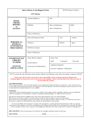 Fillable Online Inter Library Loan Request Form CIT ... Fax Email Print ...