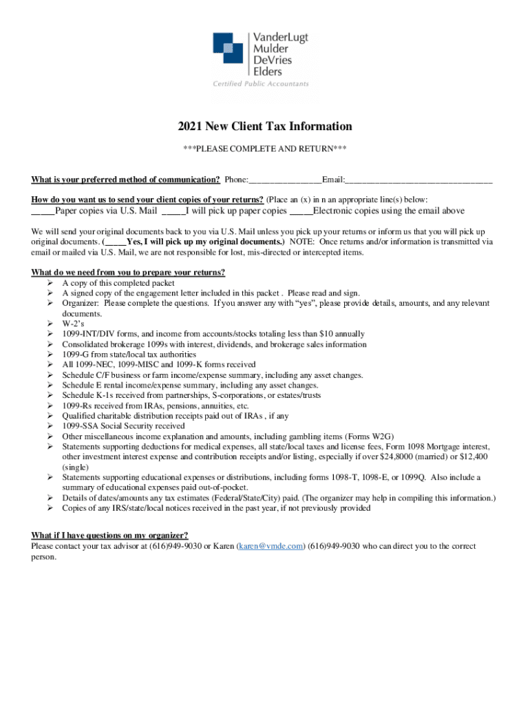 Fillable Online 2021 New Client Tax Information Fax Email Print - pdfFiller