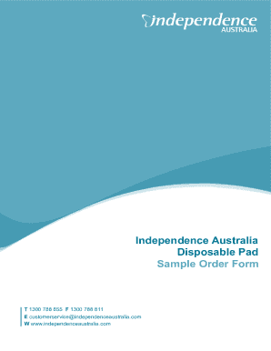 Fillable Online Disposable Pad Independence Australia - Sample Order ...