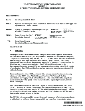 Fillable Online ACTION MEMORANDUM - NON TIME CRITICAL REMOVAL ACTION ...