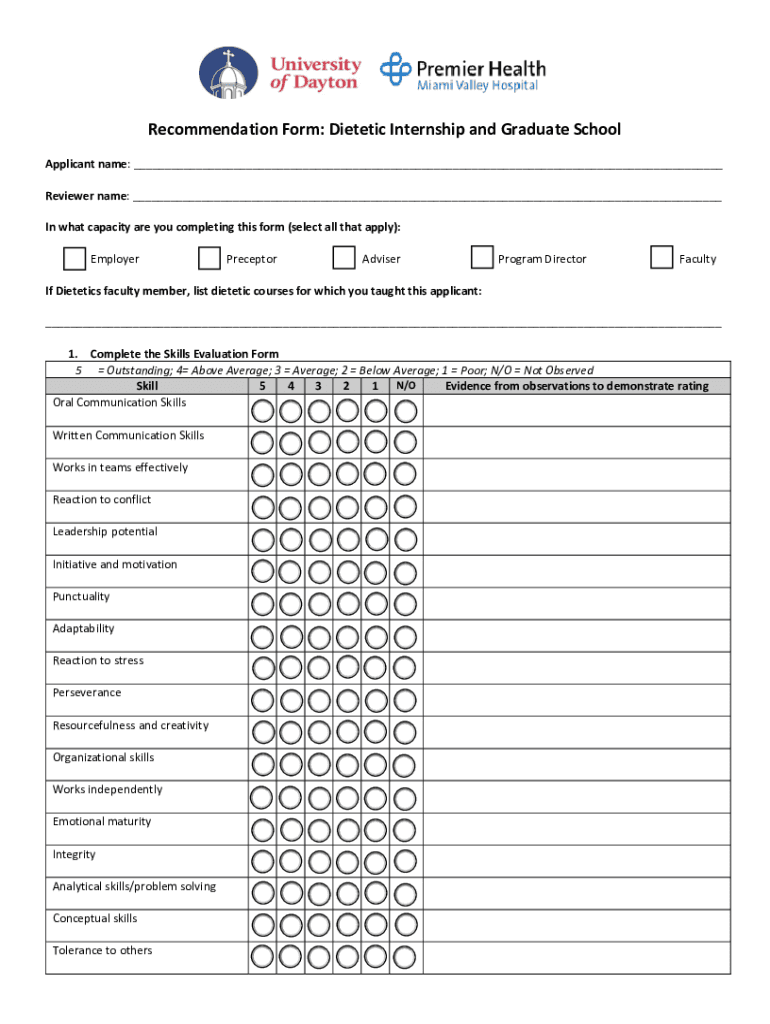 Fillable Online Dietetic Internship: Info and Application Forms Fax Email Print - pdfFiller