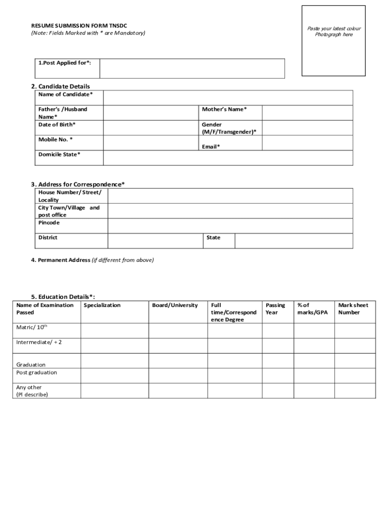 Fillable Online RESUME SUBMISSION FORM Fax Email Print - pdfFiller
