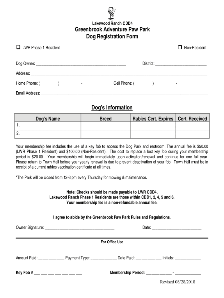 Fillable Online Dog Park Updated Form HR.doc Fax Email Print - pdfFiller