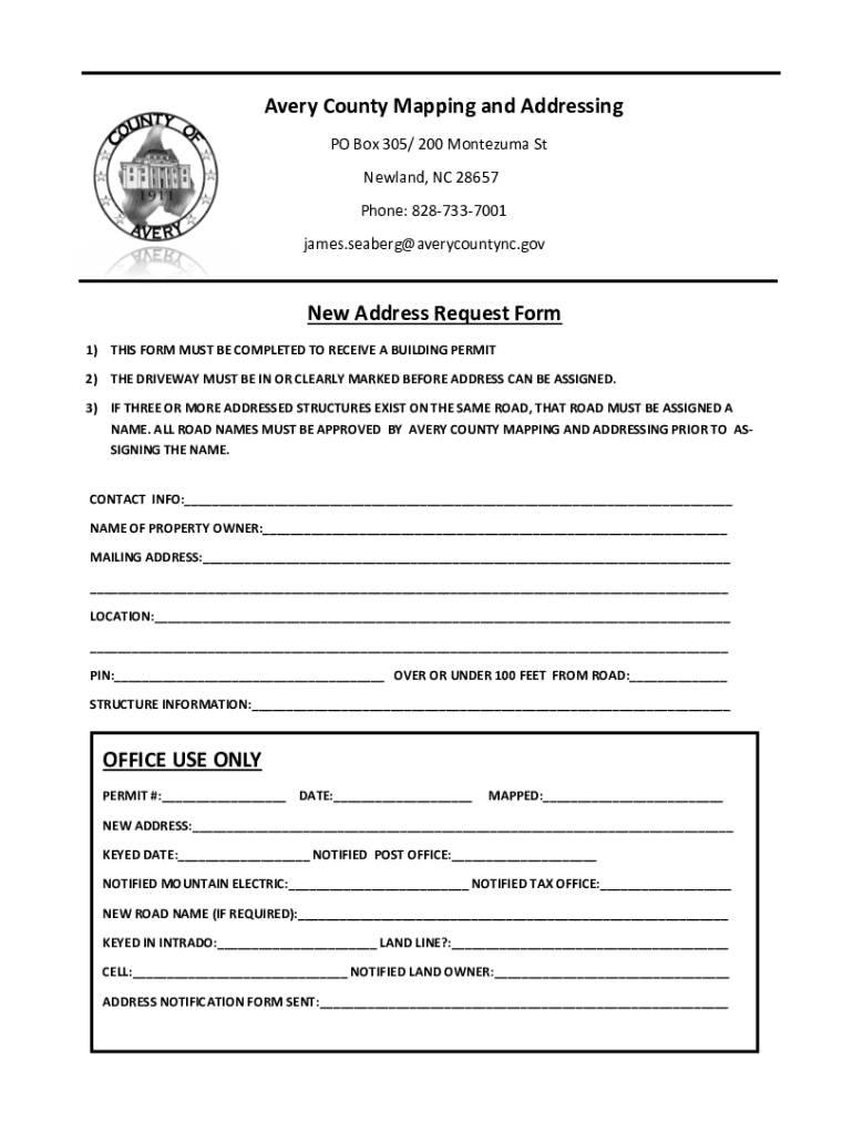 Fillable Online Avery County Mapping and Addressing Fax Email Print ...