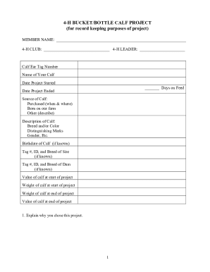 Fillable Online extension unl first year 4-h bucket calf record book ...