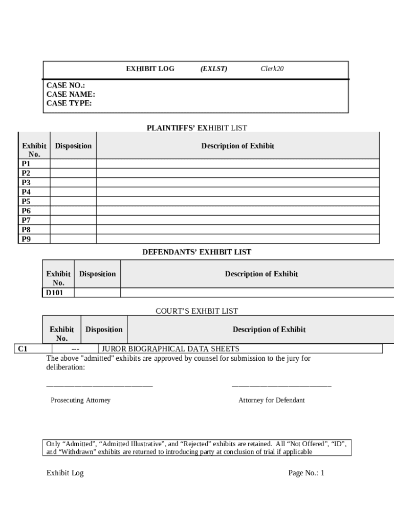 - Exhibit Log - ftp spokanecounty Doc Template | pdfFiller