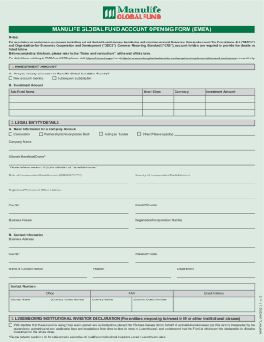 Fillable Online MANULIFE GLOBAL FUND ACCOUNT OPENING FORM ( ... Fax ...