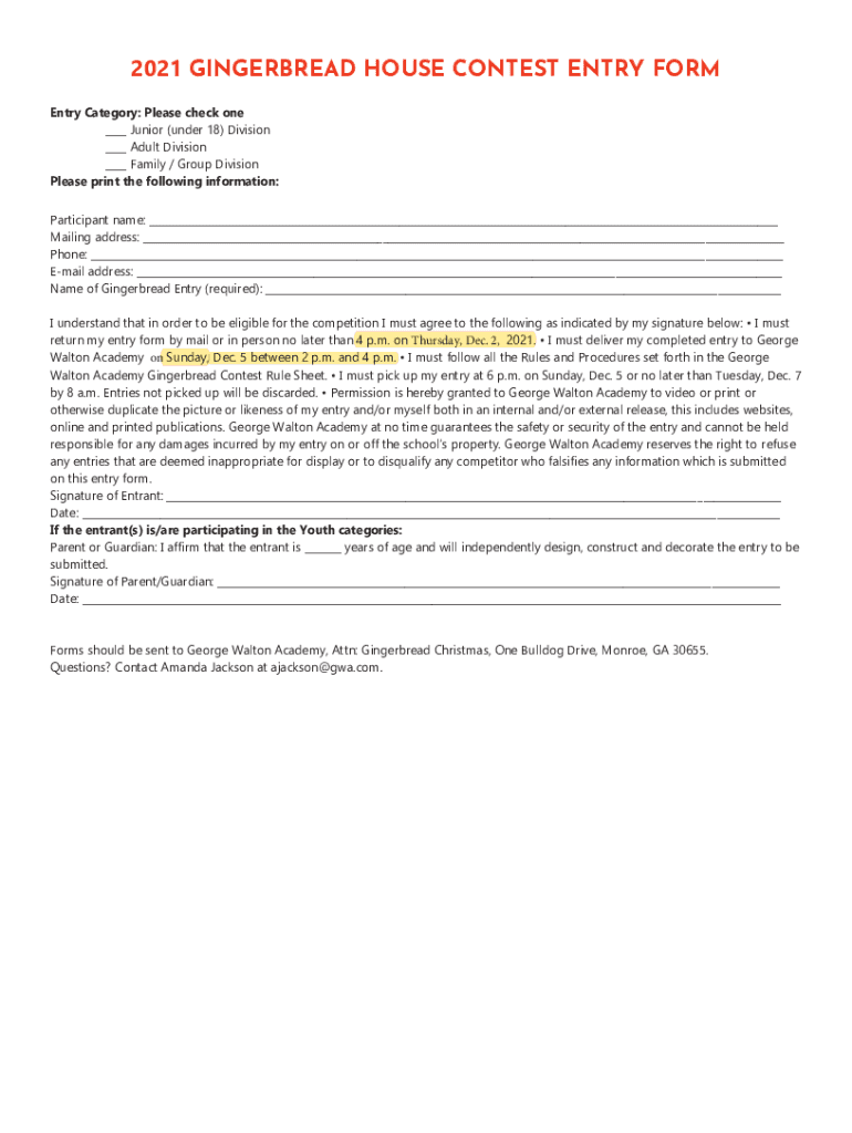 Fillable Online Gingerbread competition entry form Fax Email Print ...