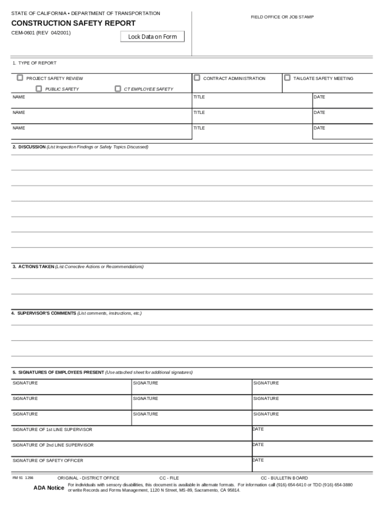Fillable Online CONSTRUCTION SAFETY REPORT. Construction Fax Email ...