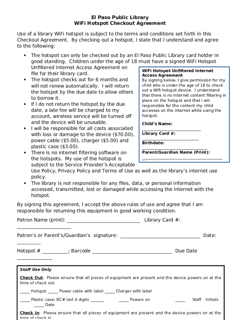 Glendale Public Library Wi-Fi Hotspot Checkout Agreement Doc Template ...