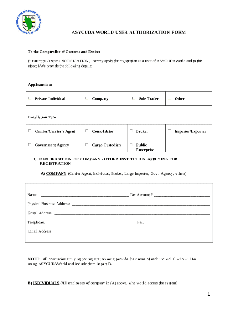 Asycuda World User Authorization - Dominica Customs Doc Template ...