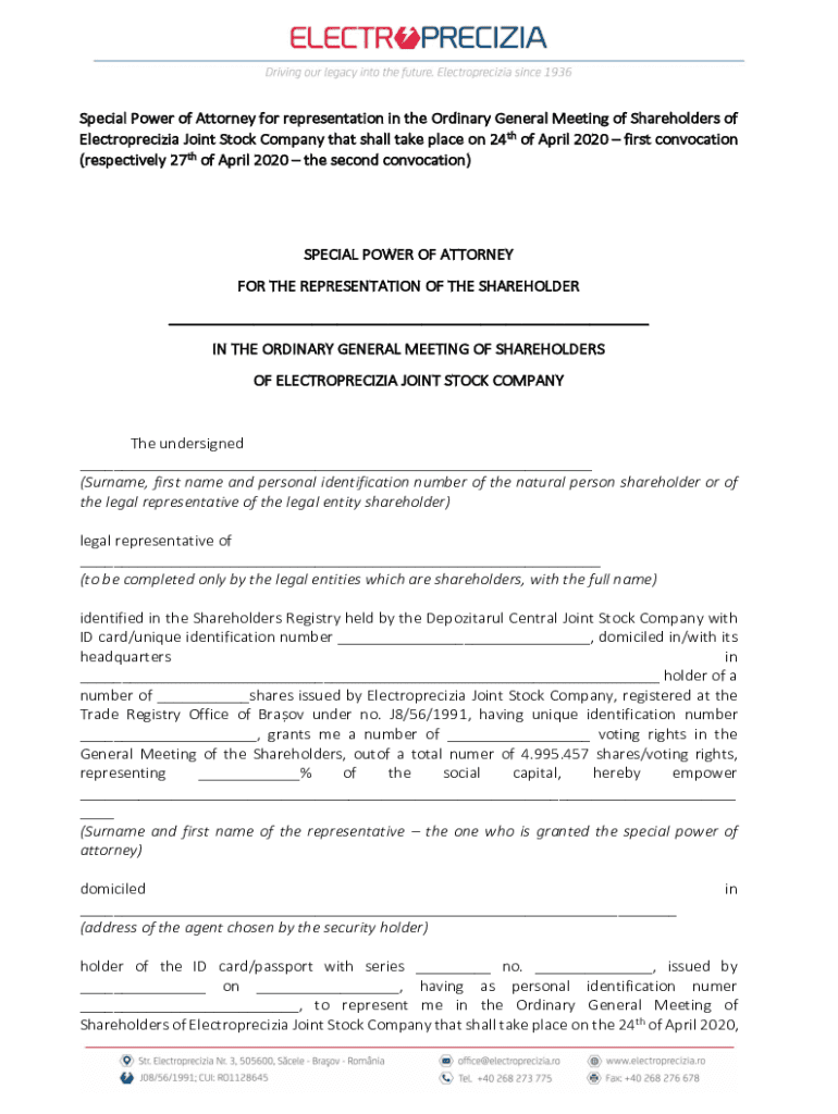 Fillable Online Special Power of Attorney for representation in the ...