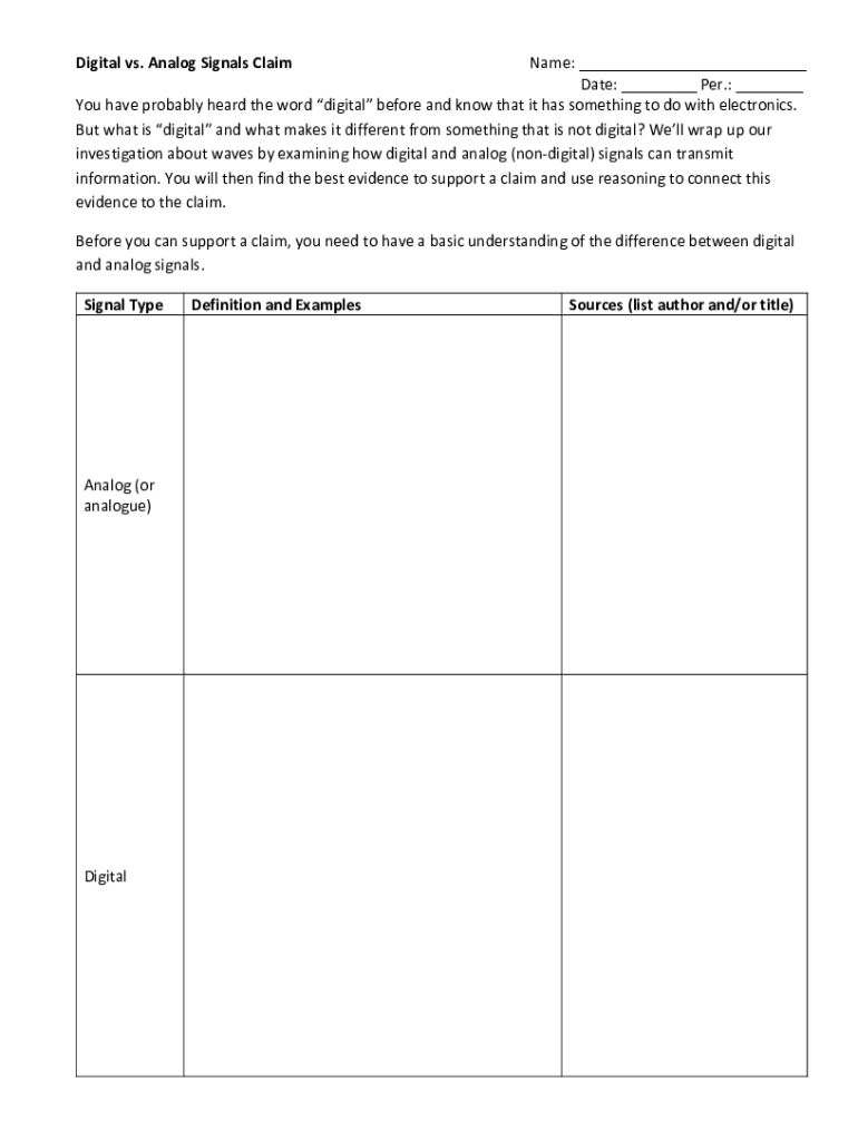 Fillable Online Digital vs. Analog Signals Claim Fax Email Print ...